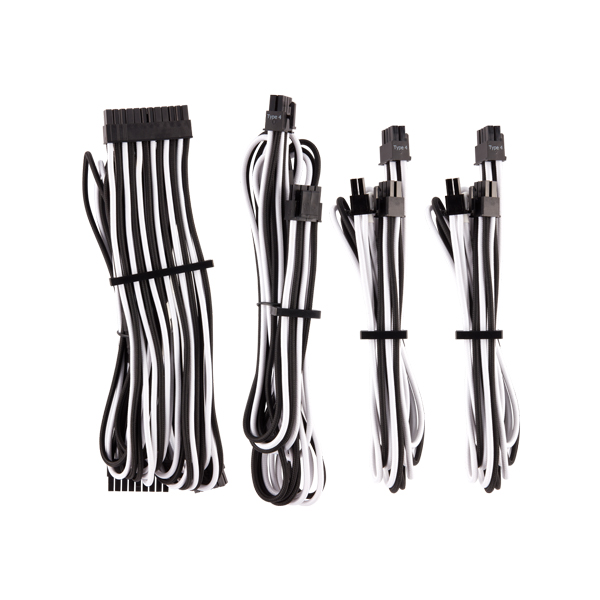 Corsair Premium Cables | Sleeved PSU Modular Cables Type 4 (White-Black)